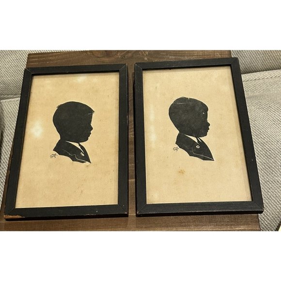 Vintage | Art | Antique Framed 2pc Paper Silhouette Art Artistsigned ...